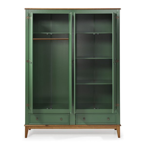 Guarda-Roupa Rústico 4 Portas e 2 Gavetas - Madeira Maciça e MDF - Verde