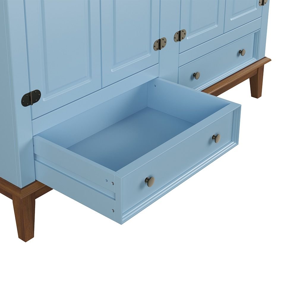 Guarda-Roupa Rústico 4 Portas e 2 Gavetas - Madeira Maciça e MDF - Azul ...