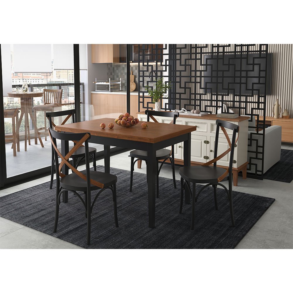 Mesa Colors em Madeira Maciça Retangular 4 Lugares - 120 x 80cm - Preto