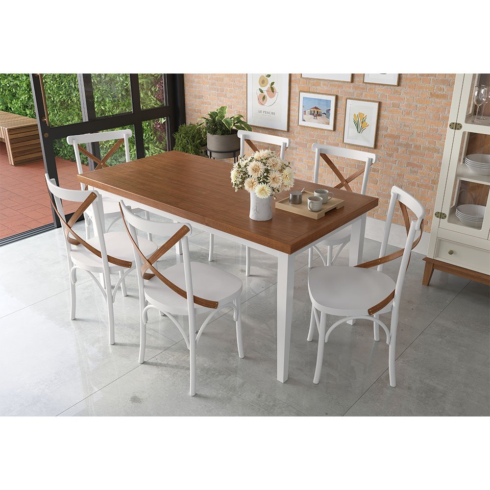 Mesa Colors em Madeira Maciça Quadrada 6 Lugares - 160 x 80cm - Branco