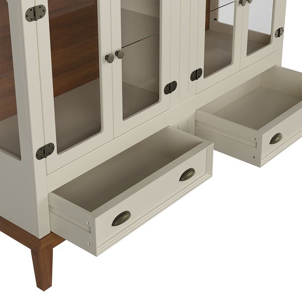 Mini Cristaleira de Madeira Maciça 4 portas - Off White - Fundo Amêndoa